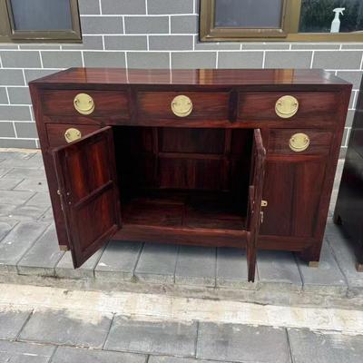 红木家具交趾黄檀实木 老挝大红酸枝餐边柜储物柜 客厅柜黑飘红