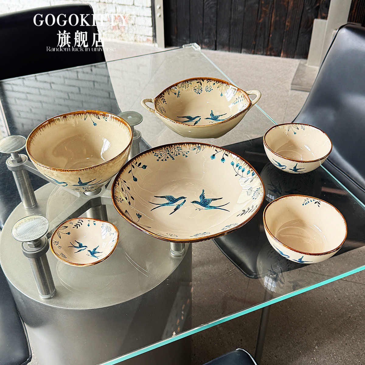 GOGO家〖比翼鸟系列〗创意不规则陶瓷餐具高级感小众碗碟盘子家用
