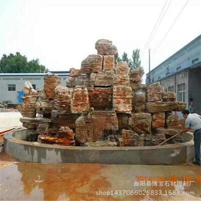 上水假山中雕千层石流水石景313观别墅养鱼池间垒砌石头组合塑摆