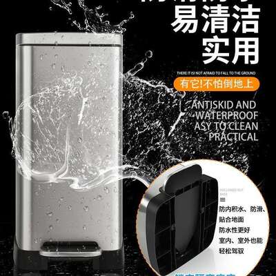 脚踏式不锈钢容量户垃圾房桶酒BJE店厨静音缓大降外大号50L翻盖桶