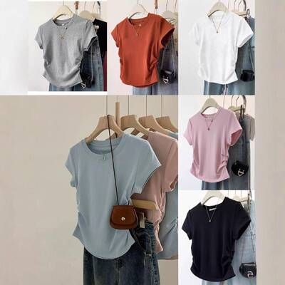 Plain Fitted Round Neck Short Sleeve Basic T-Shirt Everyday
