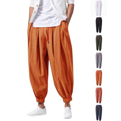 Men's New Loose-Fit Linen Pants Summer Thin Wide Leg Harem