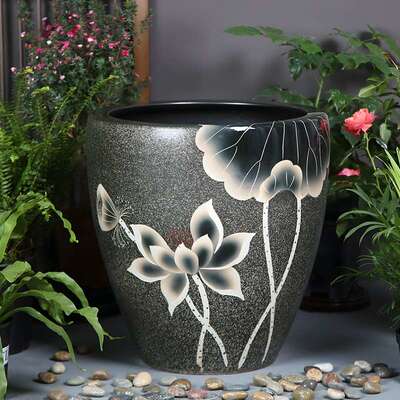 加高大型瓷陶水鱼缸睡莲碗莲培缸植插花客厅造景盆阳台EZB庭院蓄