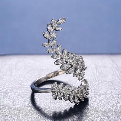 极速-Ladies Diamond Rings Electroplating White RGold Leaf Op
