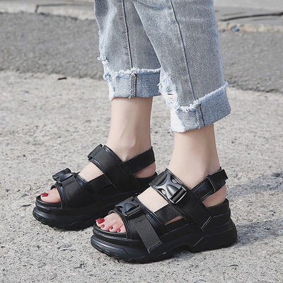 极速Summer Ladies Sandals Buckle DesiHgn Black White Platfor