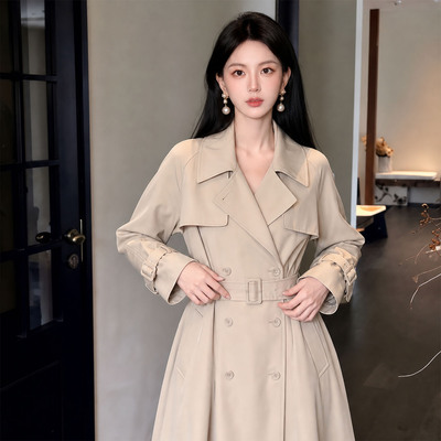 秋季新中式大翻领显瘦长款风衣女