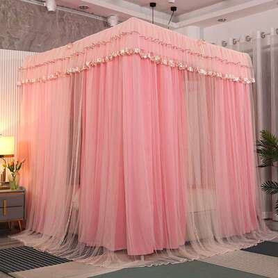 床双纯A4E7Hd3P色床帘蚊帐支架全层套新用款公主风幔遮光布帘一体