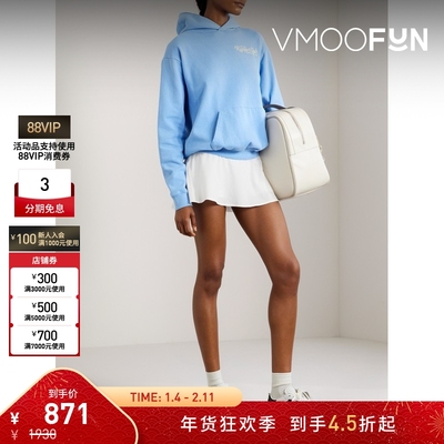 【折扣】SPORTY & RICH 女秋冬蓝色印花棉质平纹布帽衫