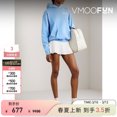 【季末折扣】SPORTY & RICH 女秋冬蓝色印花棉质平纹布帽衫