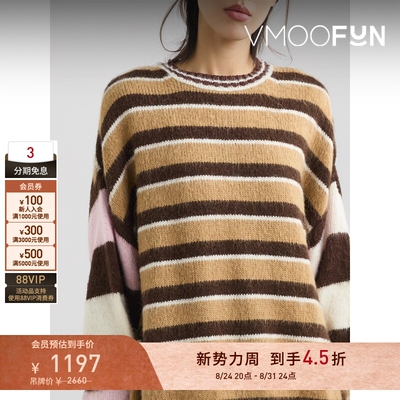 【早秋特惠】Stine Goya 女秋冬条纹嵌花针织毛衣