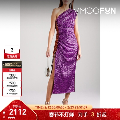 【折扣】16ARLINGTON 女单肩亮片宴会长款收腰派对礼服连衣裙