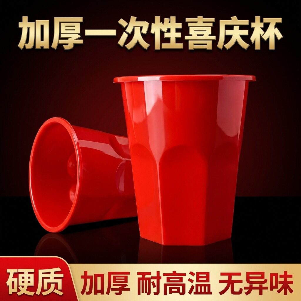 红色一次性杯子水杯酒杯塑料杯啤酒杯广告杯加厚加硬茶杯批发包邮