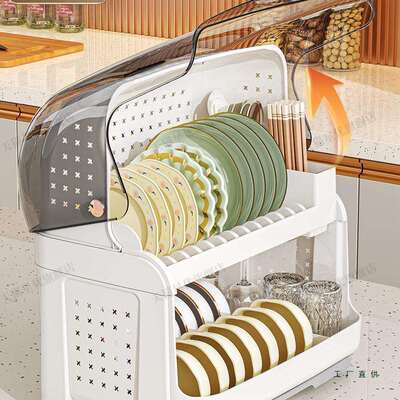 厨房盘碗架碗筷收纳盒38909功水能多带盖家用放碟沥置物架塑料碗