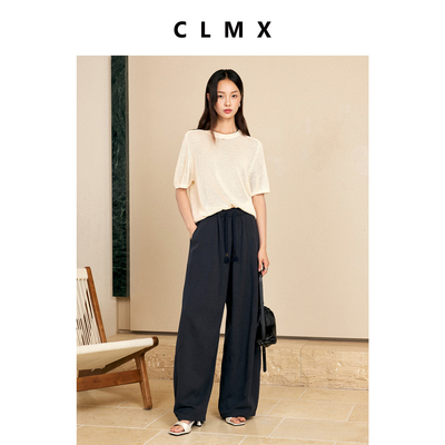 CLMX棉和纸后纽扣短袖针织衫女