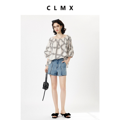 莱赛尔亚麻混纺面料压褶上衣