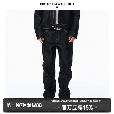 BIRTH OF ROYAL CHILD.BORC 银线原色丹宁牛仔裤直筒刺绣烫钻编织