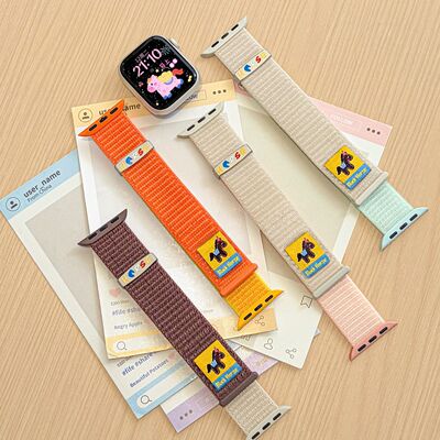 适用iWatch尼龙小马标魔术贴腕带