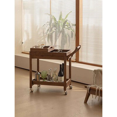 柜小推车带实木边移动全木轮角几沙发边L北美茶几客厅黑胡桃可几