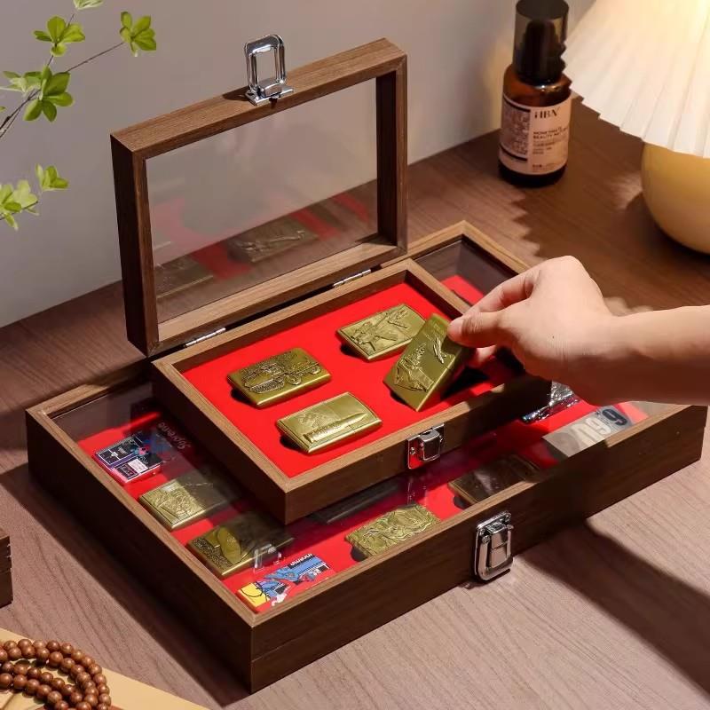 胡桃木纹Zippo收藏盒 透明盖防尘收纳盒工厂端礼品盒