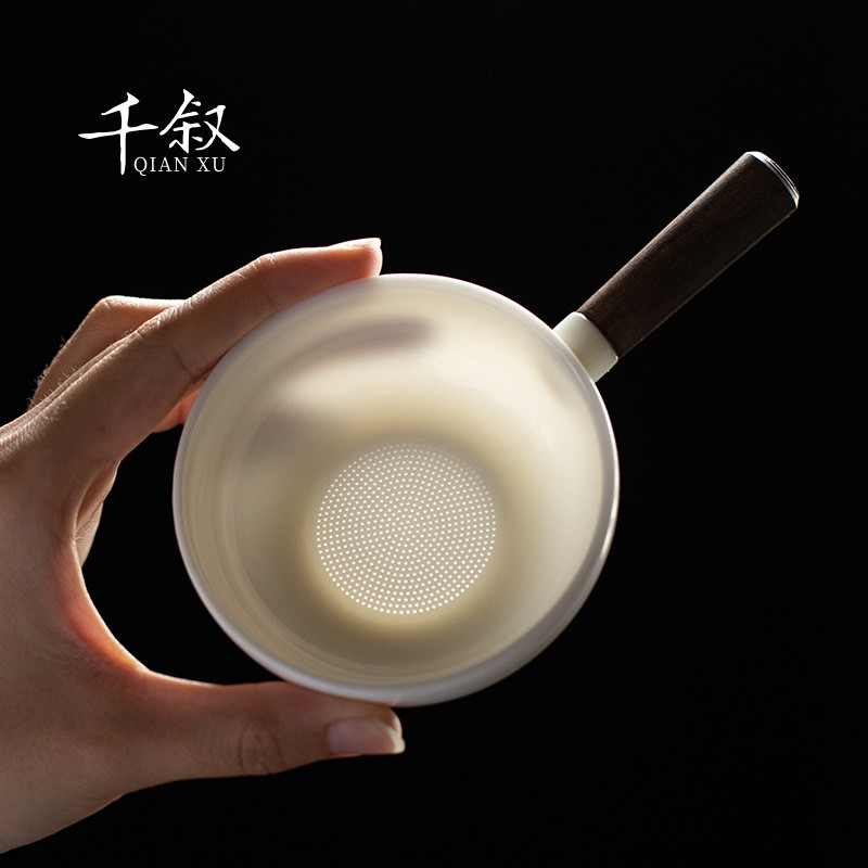 木柄陶瓷茶漏茶滤茶叶过滤网茶水分离泡茶神器茶隔公道杯茶具配件