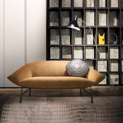 北欧轻奢设计简约单人沙发椅金人属懒洽90327谈接待拆洗双人椅小