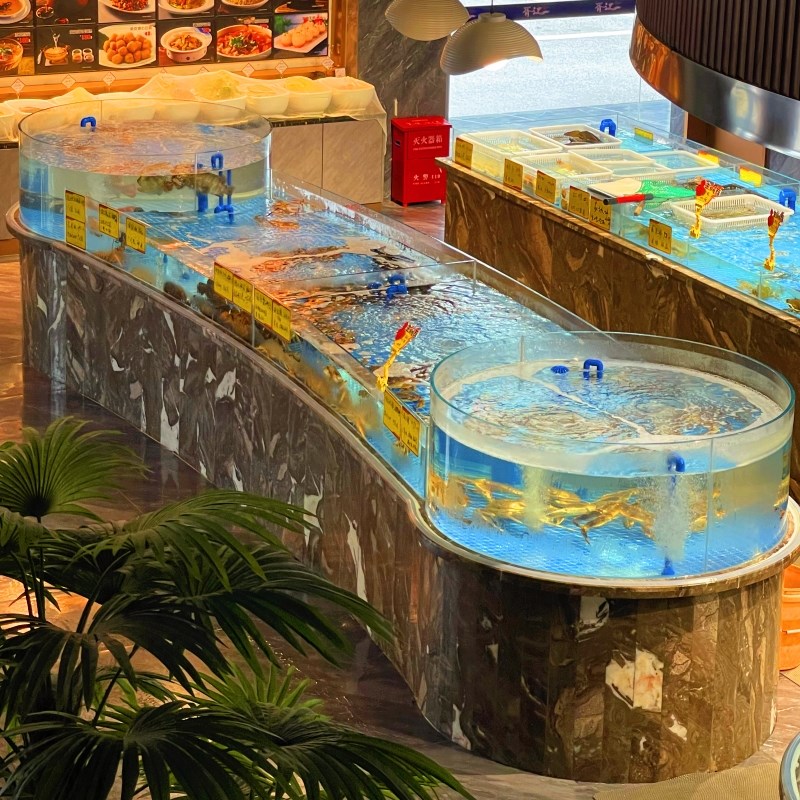 海鲜缸大型固定式鱼缸海鲜池商用异型玻璃缸海水缸可全国上门服务