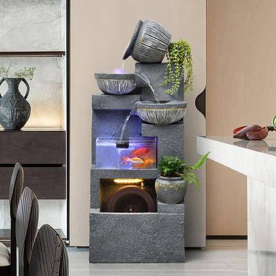 欧式简约假轮山流喷泉加湿器水风鱼缸客餐厅LRG玄关开业小水摆件