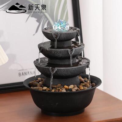 新天泉八方来财招财流水喷泉摆件循环水办公桌客厅桌面风水轮装饰