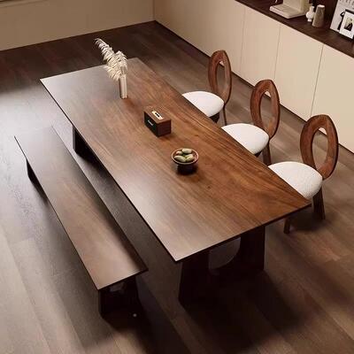 桌南实美经胡桃木餐桌茶书桌家用济现代简约LGZ实用木桌中古风U脚