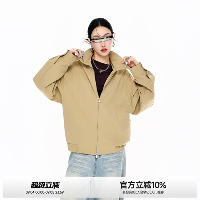美式翻领纯色开衫外套女