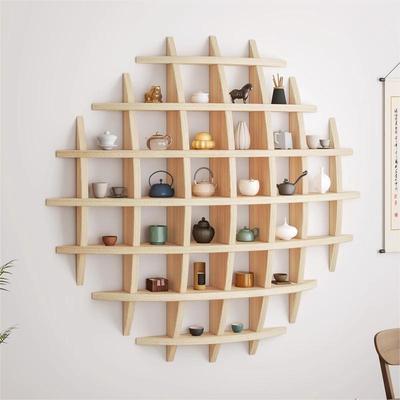 茶展示架式博古架挂墙实木具现代简约1宝阁壁挂多式中茶架子置物