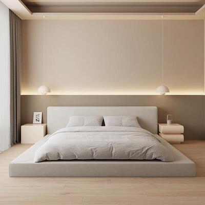 日式极简榻米落地约矮床地台床油风布艺榻双人IQW床简现代豆奶腐