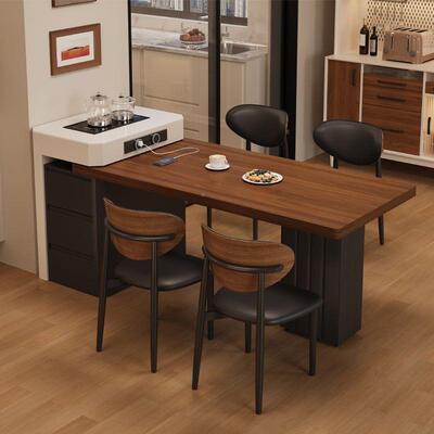 约岛餐EVC桌一体伸缩岩板现桌代简小户型家台用多功能实木吃饭泡