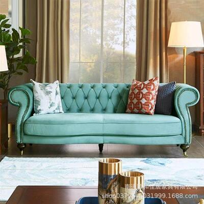 美式复古丝沙发绒雪hy-06111尼尔组布法艺式轻奢客厅小户型实木拉