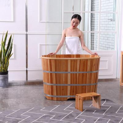 加不占澡地木桶桶浴沐浴桶成高人泡澡浴缸实BD100903木质带盖盆小