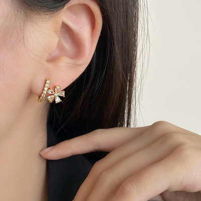 原 代工外贸KS小众锆石花朵耳环女银针新款轻奢五瓣花耳钉耳饰