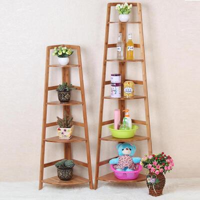 竹木室置物架地层架落家收纳架客厅转角花架三角浴脸IBI盆角落架