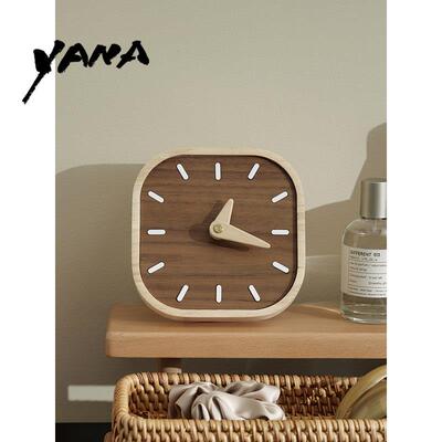 YANA亚纳 家用卧室书房桌面台式实木静音时钟艺术高级感创意座钟