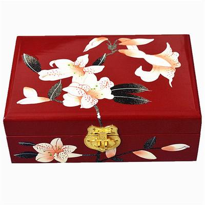 高级感网红首饰盒珠宝覆古木质防氧化平遥推光漆器周六中式福带锁