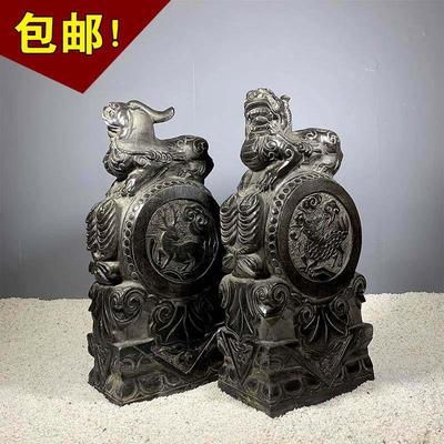 石雕门墩抱鼓石一对仿古石鼓家用石狮子麒麟貔貅青石庭院门口摆件