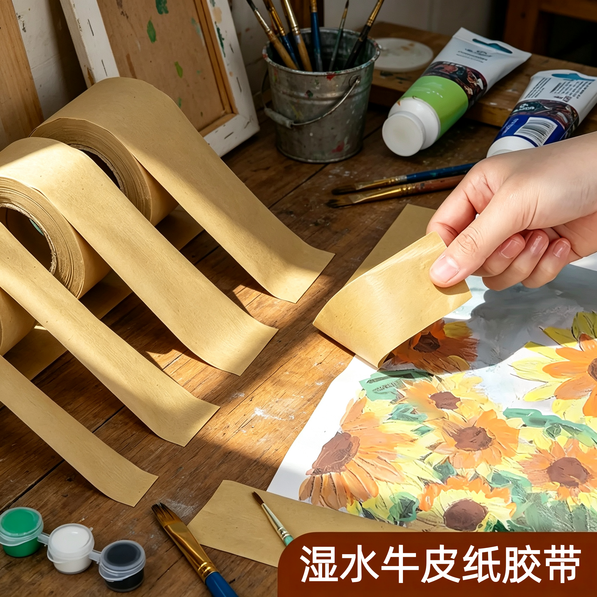 湿水牛皮纸纸箱印刷水贴纸湿水牛皮纸封箱胶带美术绘画水胶带