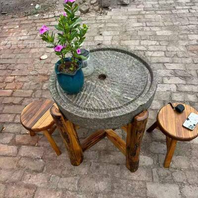 老磨式石磨茶台复院古中式庭石磨桌家旧用老石磨盘茶桌流水ZVF石