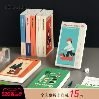韩国ICONIC Slow横线内页硬面笔记本记事本复古风插画主题封面A6变型口袋尺寸裸脊线装进口原纸学生白领