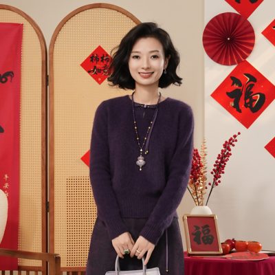 玉西子/【风吟琵琶】100牦牛绒拉绒盘扣新中式针织衫/MSTJ0790