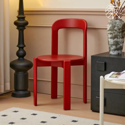 璨瑕中古彩色椅子家用餐客厅覆古实木餐椅设计师小众可叠放rey椅