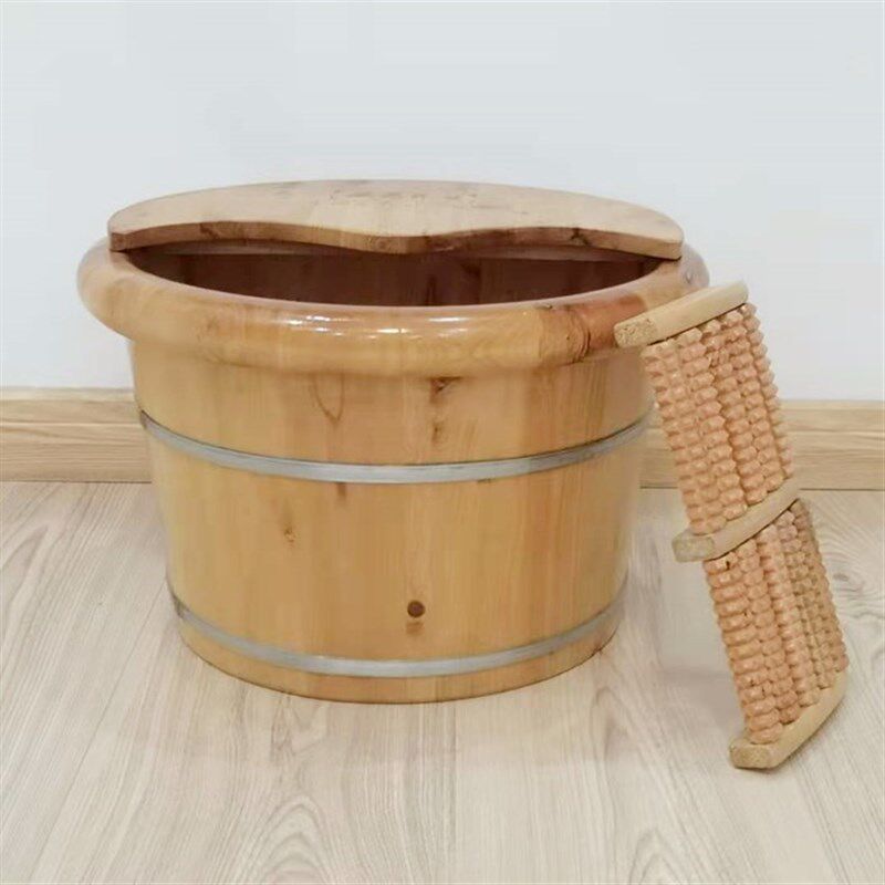 21cm/25cm圆边带珠杉木香柏木足浴盆泡脚木桶洗脚木盆足浴店木桶