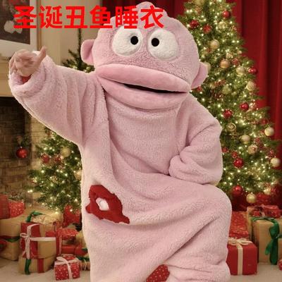 儿童丑鱼连体睡衣女款冬季珊瑚绒情侣睡袍加厚加大码搞怪丑萌睡裙