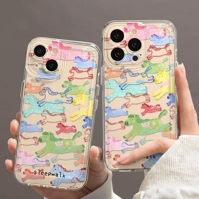 苹果14手机壳小米17涂鸦万马奔腾13ProMax透明iPhone16软创意Nova15适用ins风一加12新款OPPOA6PRO荣耀MAGIC8