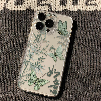 iPhone17苹果13中国风透明OPPORENO16软VIVOS50PROMINI红米NOTE15手机壳小众12ProMax如意蝴蝶书法适用14PLUS