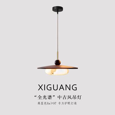 2025新款高级感民宿餐厅吊灯三头胡桃色实木中古风饭厅仿云石灯具